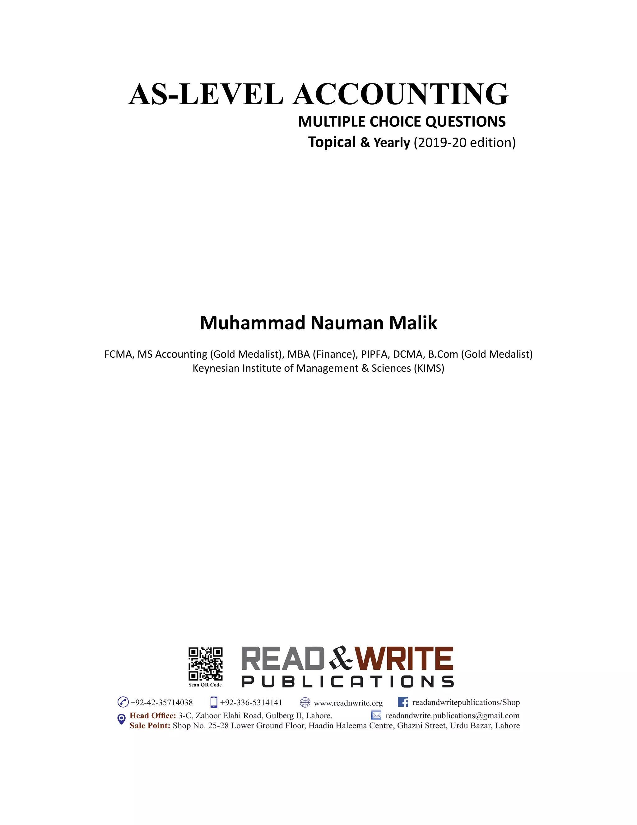 Accounting A Level paper 1 mcqs topical book | PDF