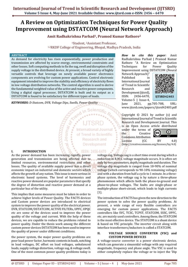 A Review on Optimization Techniques for Power Quality Improvement using DSTATCOM Neural Network ...