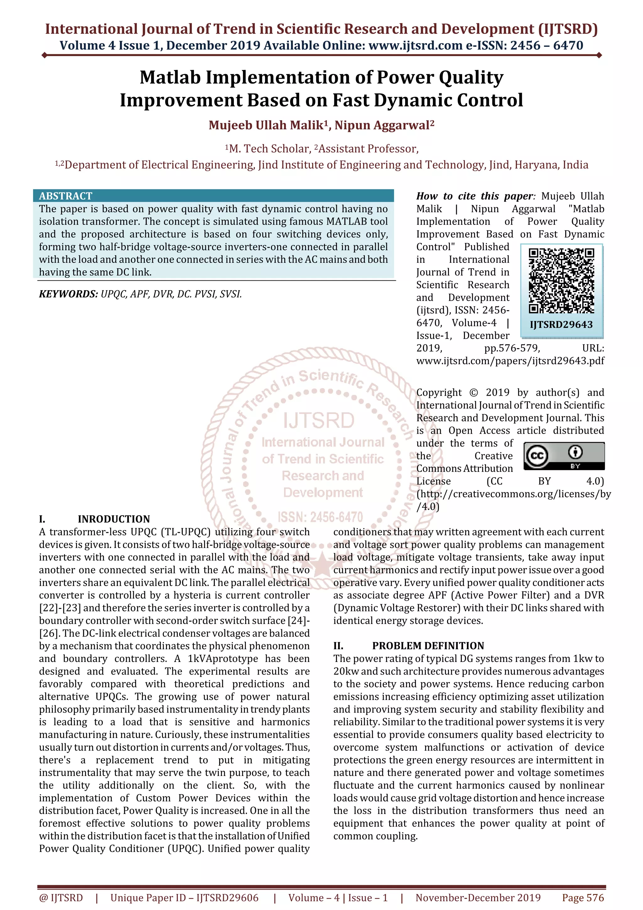 Matlab Implementation Of Power Quality Improvement Based On Fast Dynamic Control Pdf Gas And