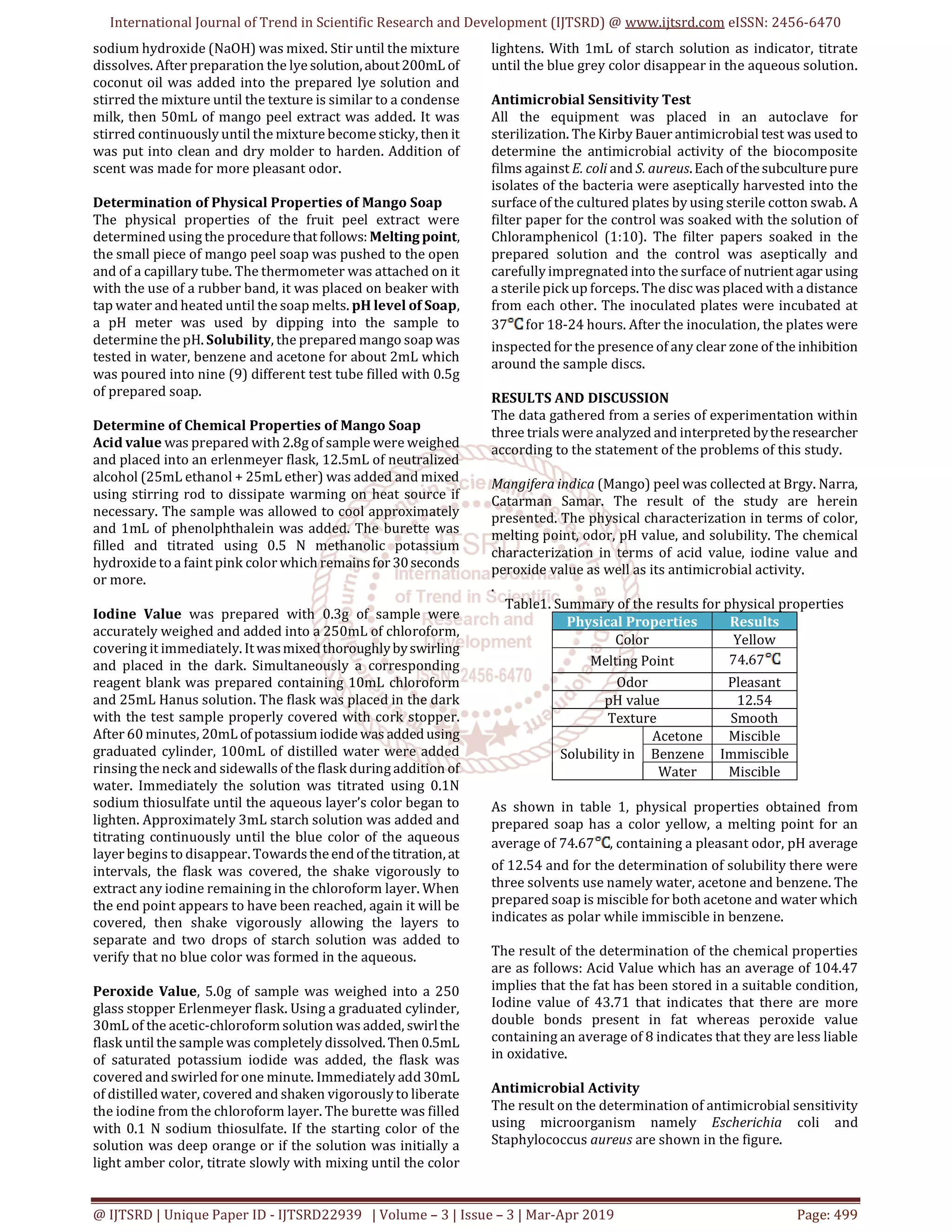 Pontential Germicidal Soap of Mangifera Indica Linn. Mango Fruit Peel ...
