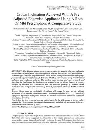 "Crown Inclination Achieved With A Pre Adjusted Edgewise Appliance ...