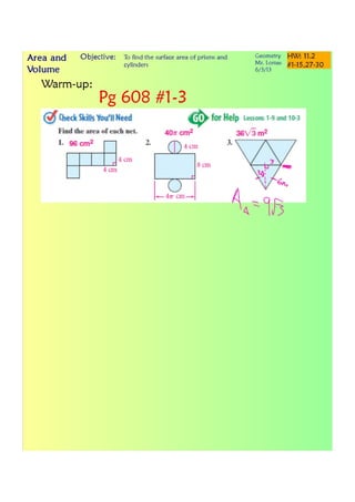 11-2 Surface Areas of Prisms and Cylinders.pdf | Physics | Science