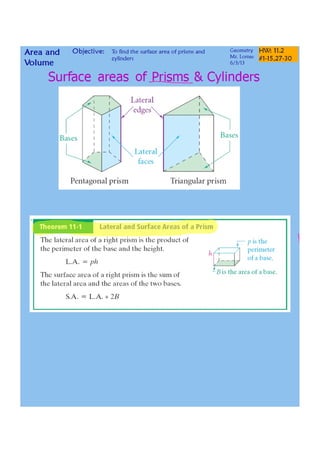 11-2 Surface Areas of Prisms and Cylinders.pdf | Physics | Science