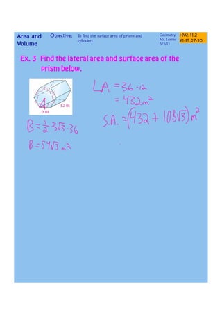 11-2 Surface Areas of Prisms and Cylinders.pdf | Physics | Science