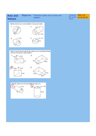11-2 Surface Areas of Prisms and Cylinders.pdf | Physics | Science