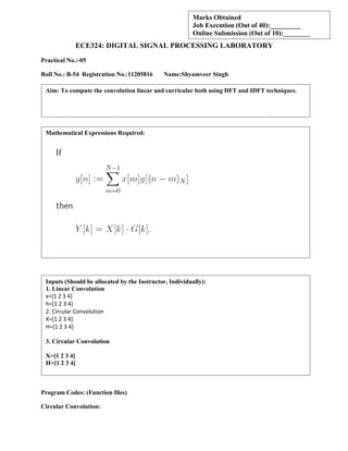 Circular convolution Using DFT Matlab Code | PDF