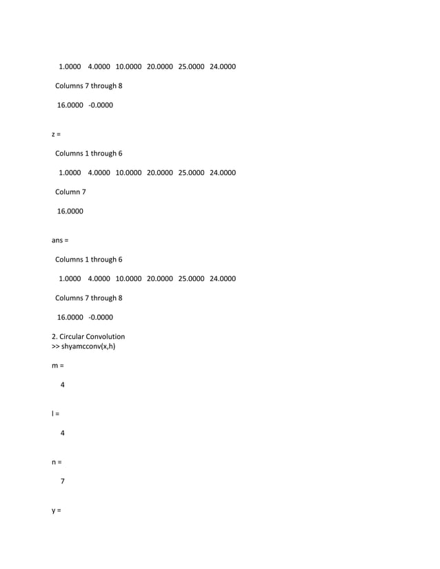 Circular convolution Using DFT Matlab Code | PDF