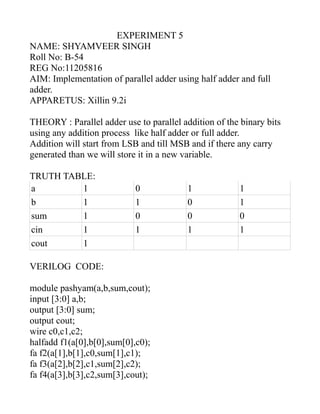 Verilog VHDL code Parallel adder | PDF
