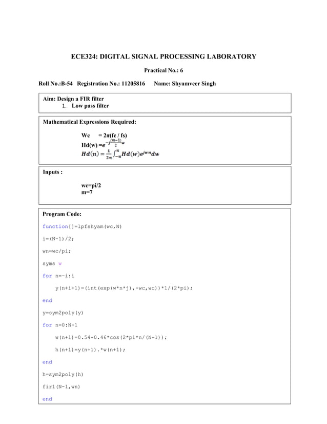 FIR filter designing using Matlab | PDF