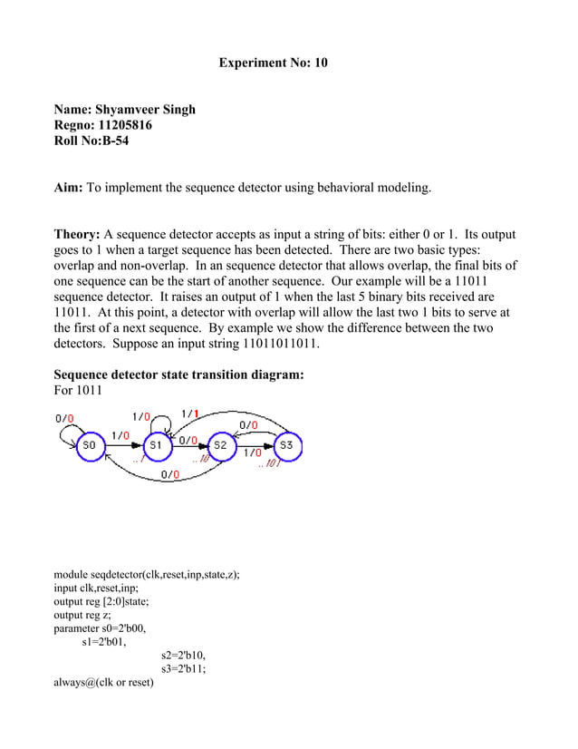 Sequence detector Verilog Code | PDF | Technology & Computing