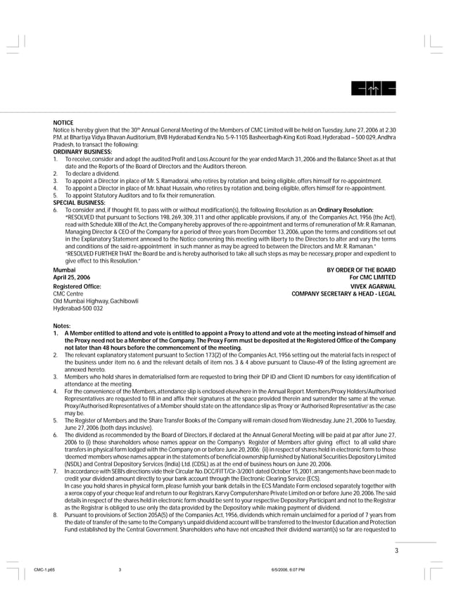 CMC Annual Report 2005 06 | PDF