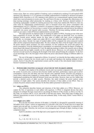 Side channel power analysis resistance evaluation of masked adders on FPGA | PDF