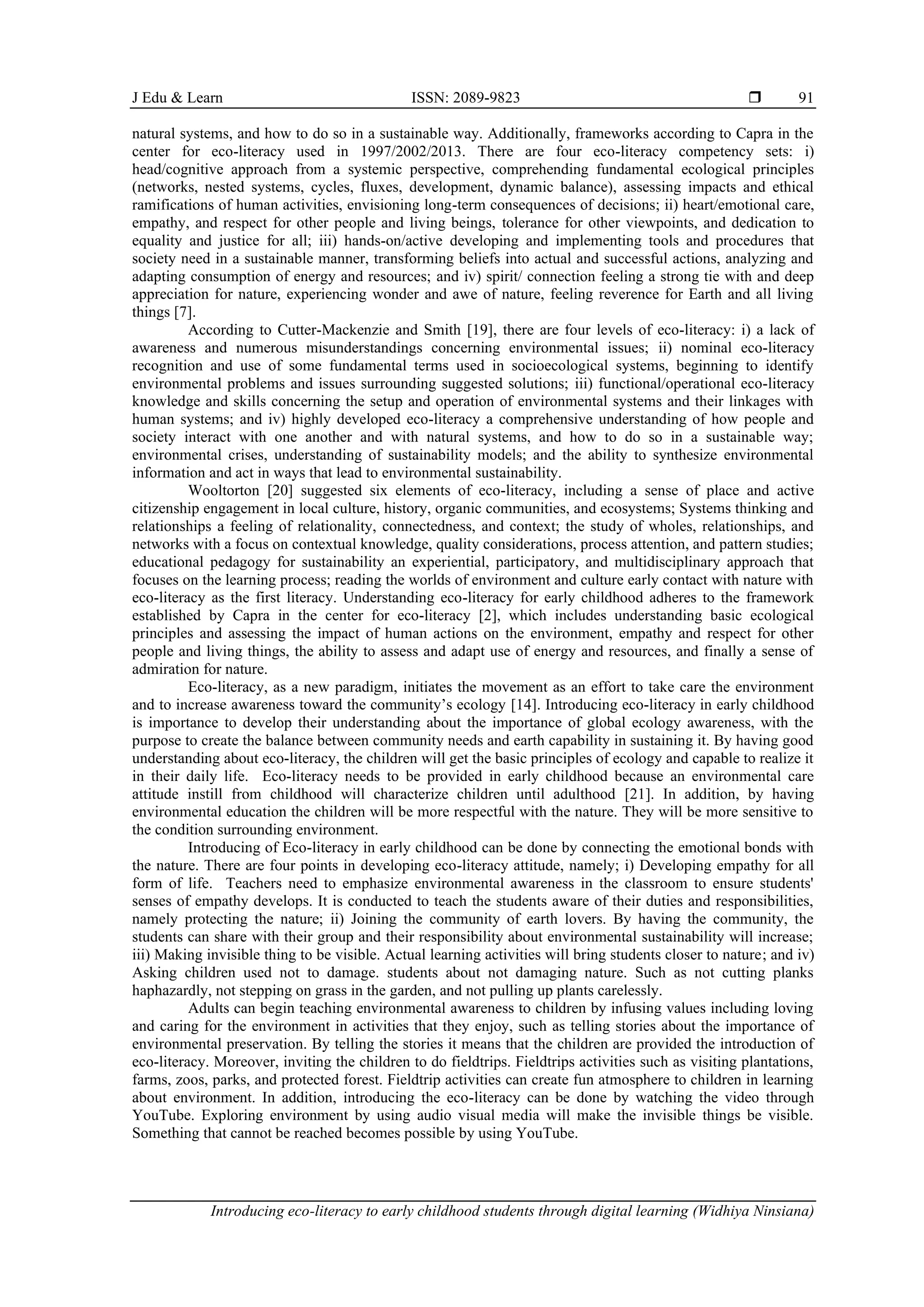 Introducing eco-literacy to early childhood students through digital ...