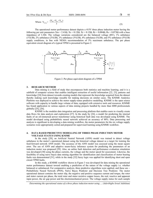 Determining the operational status of a three phase induction motor using a predictive data ...
