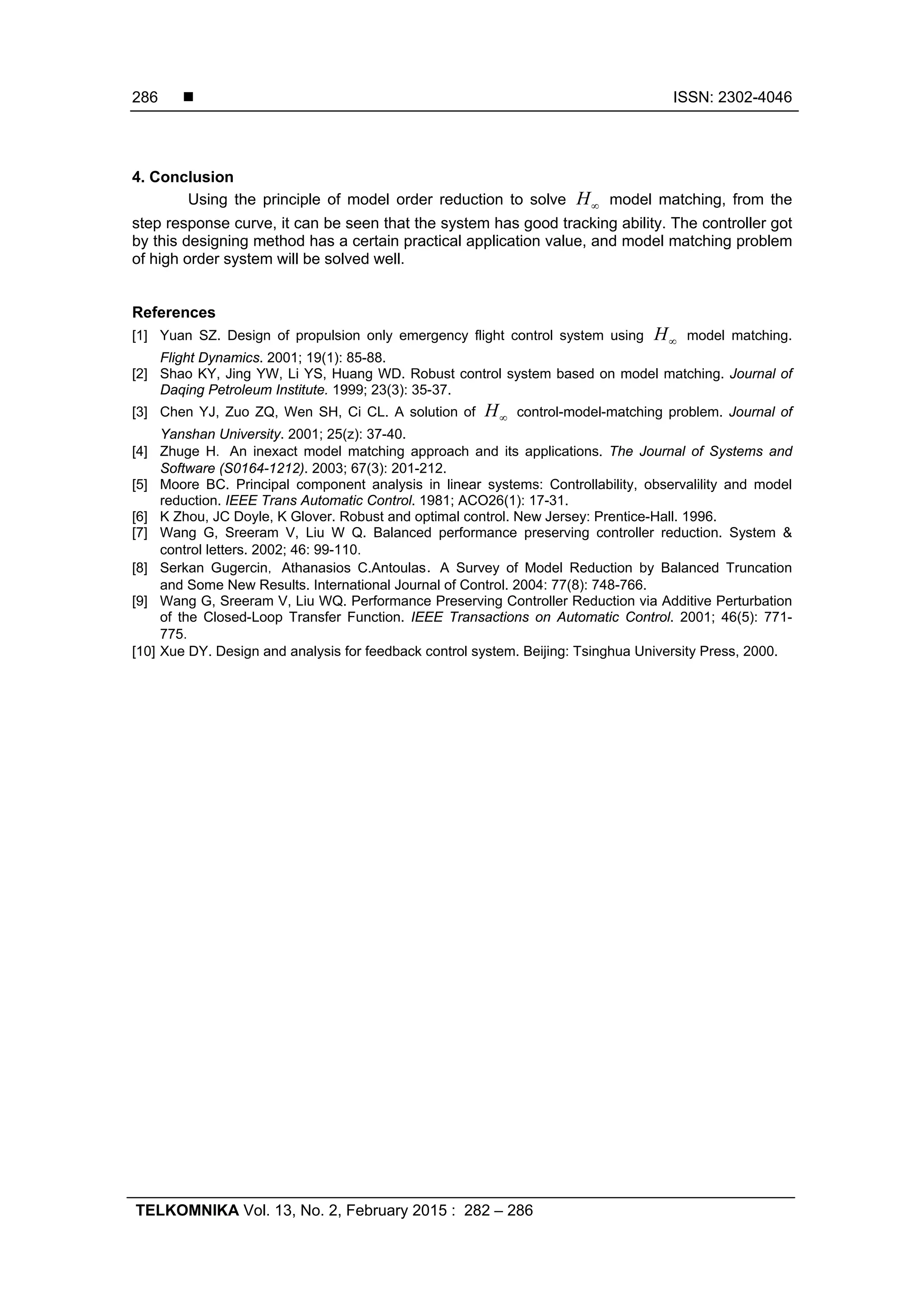 Solving Method of H-Infinity Model Matching Based on the Theory of the Model Reduction | PDF