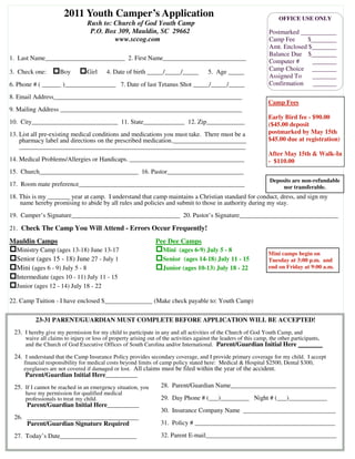 2011 SC COG Youth Camp Registration Form | PDF