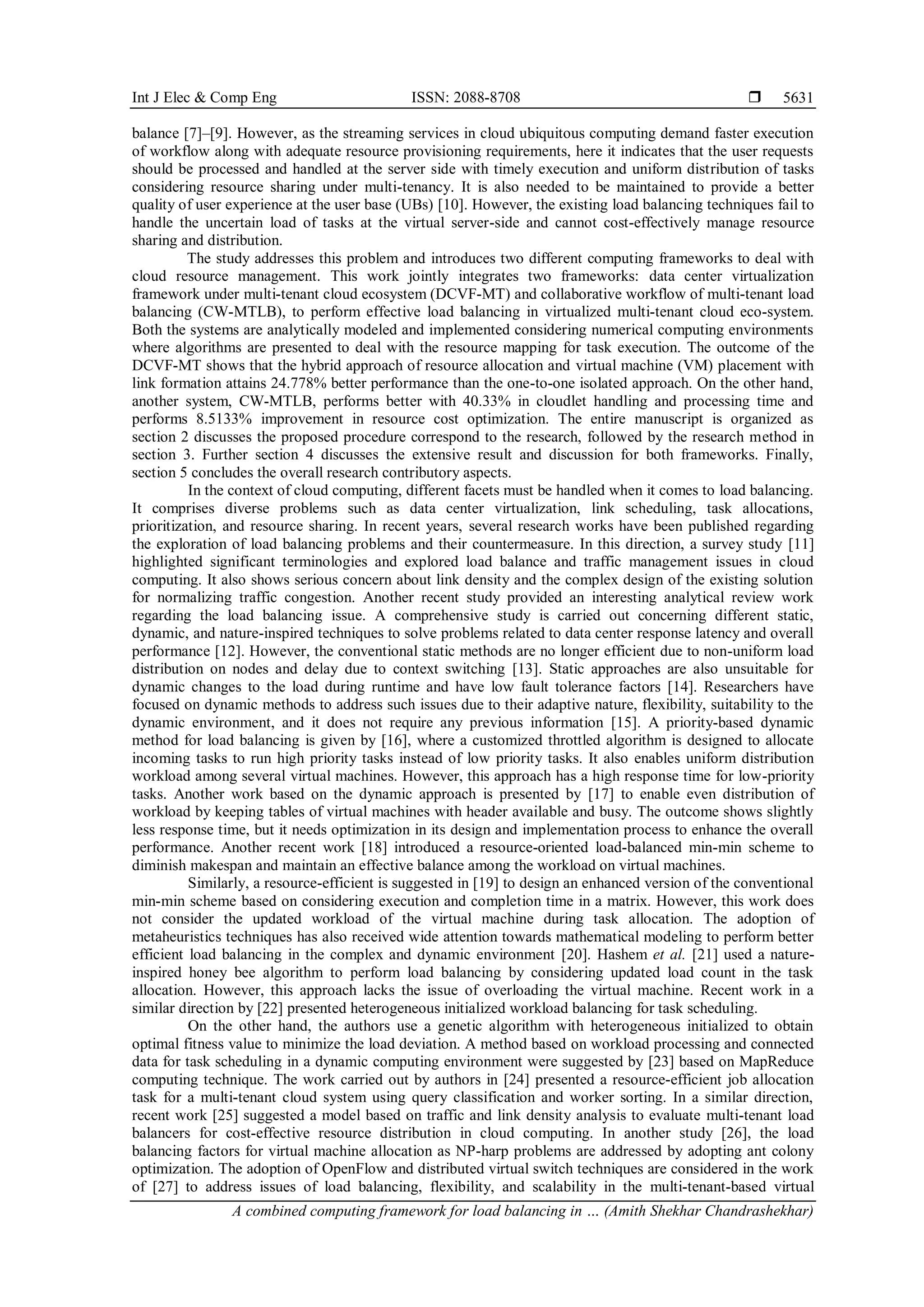 A Combined Computing Framework For Load Balancing In Multi Tenant Cloud Eco System Pdf
