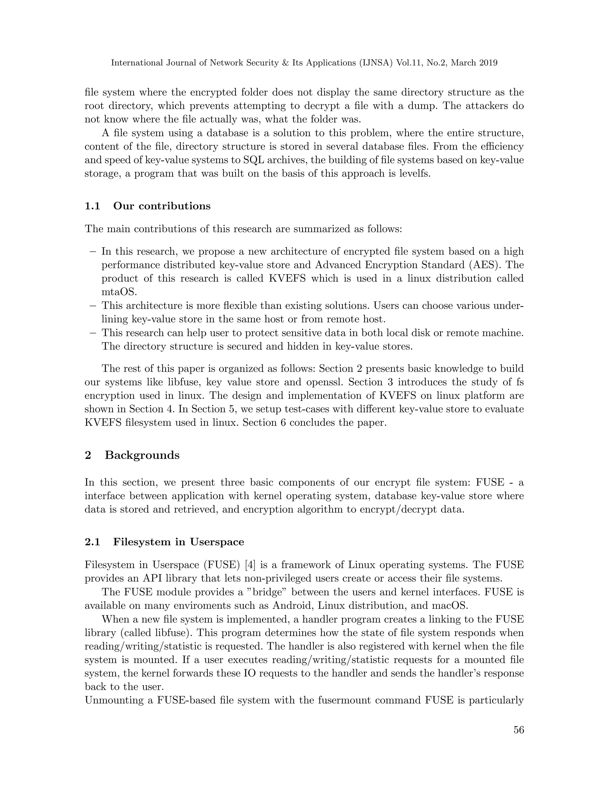 KVEFS: Encrypted File System based on Distributed Key-Value Stores and FUSE | PDF