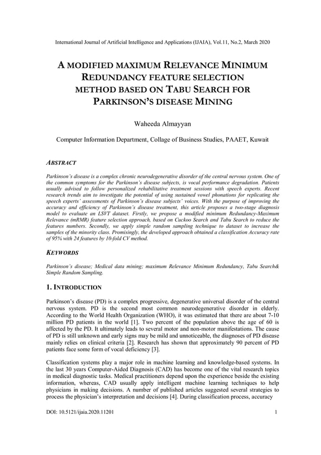 A Modified Maximum Relevance Minimum Redundancy Feature Selection Method Based On Tabu Search