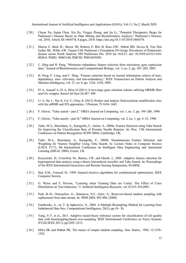 A MODIFIED MAXIMUM RELEVANCE MINIMUM REDUNDANCY FEATURE SELECTION METHOD BASED ON TABU SEARCH ...