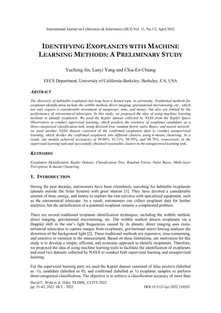 Identifying Exoplanets with Machine Learning Methods: A Preliminary Study | PDF
