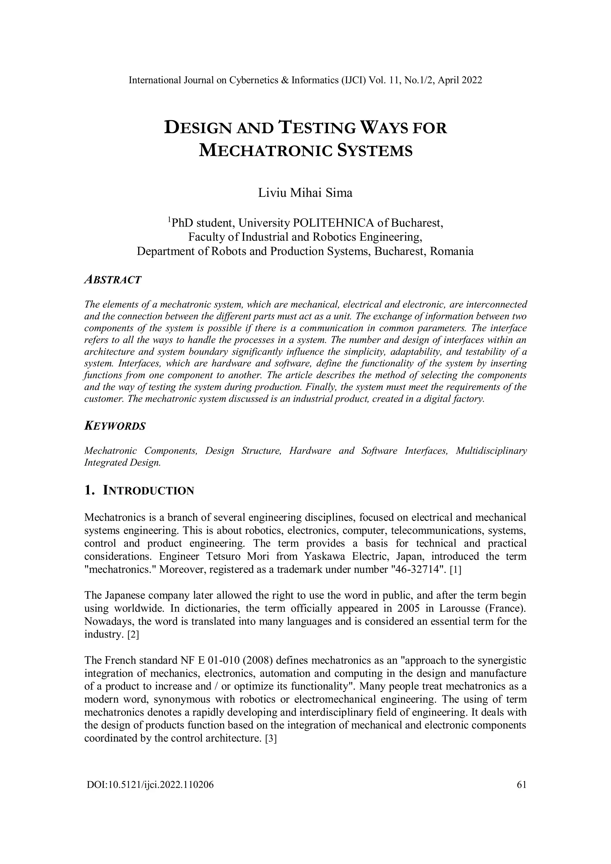 DESIGN AND TESTING WAYS FOR MECHATRONIC SYSTEMS | PDF
