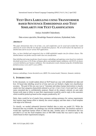 TEXT DATA LABELLING USING TRANSFORMER BASED SENTENCE EMBEDDINGS AND ...