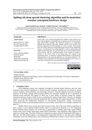 Spiking ink drop spread clustering algorithm and its memristor crossbar conceptual hardware ...