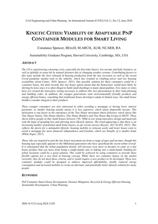 KINETIC CITIES: VIABILITY OF ADAPTABLE PNP CONTAINER MODULES FOR SMART ...