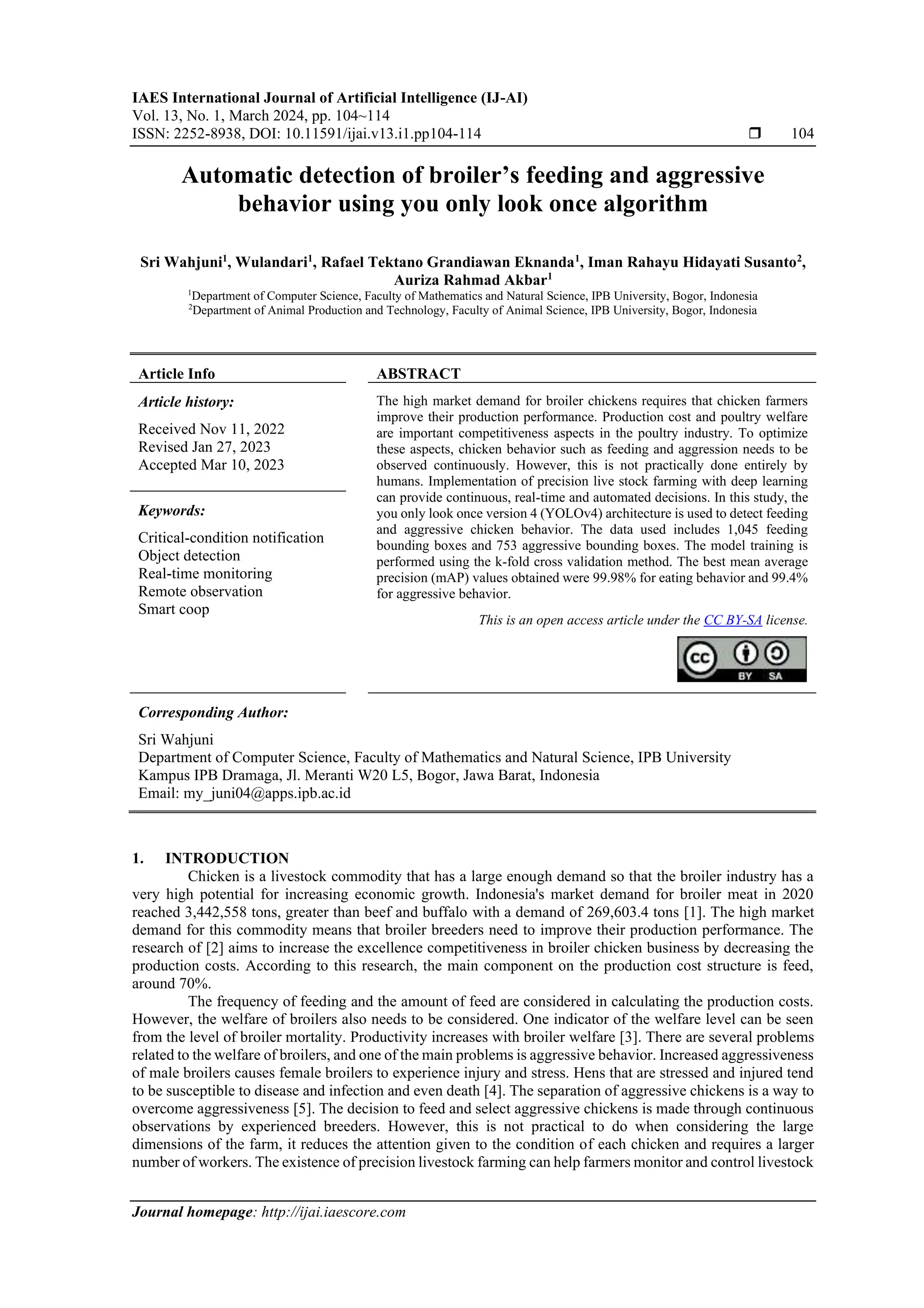Automatic detection of broiler’s feeding and aggressive behavior using you only look once ...