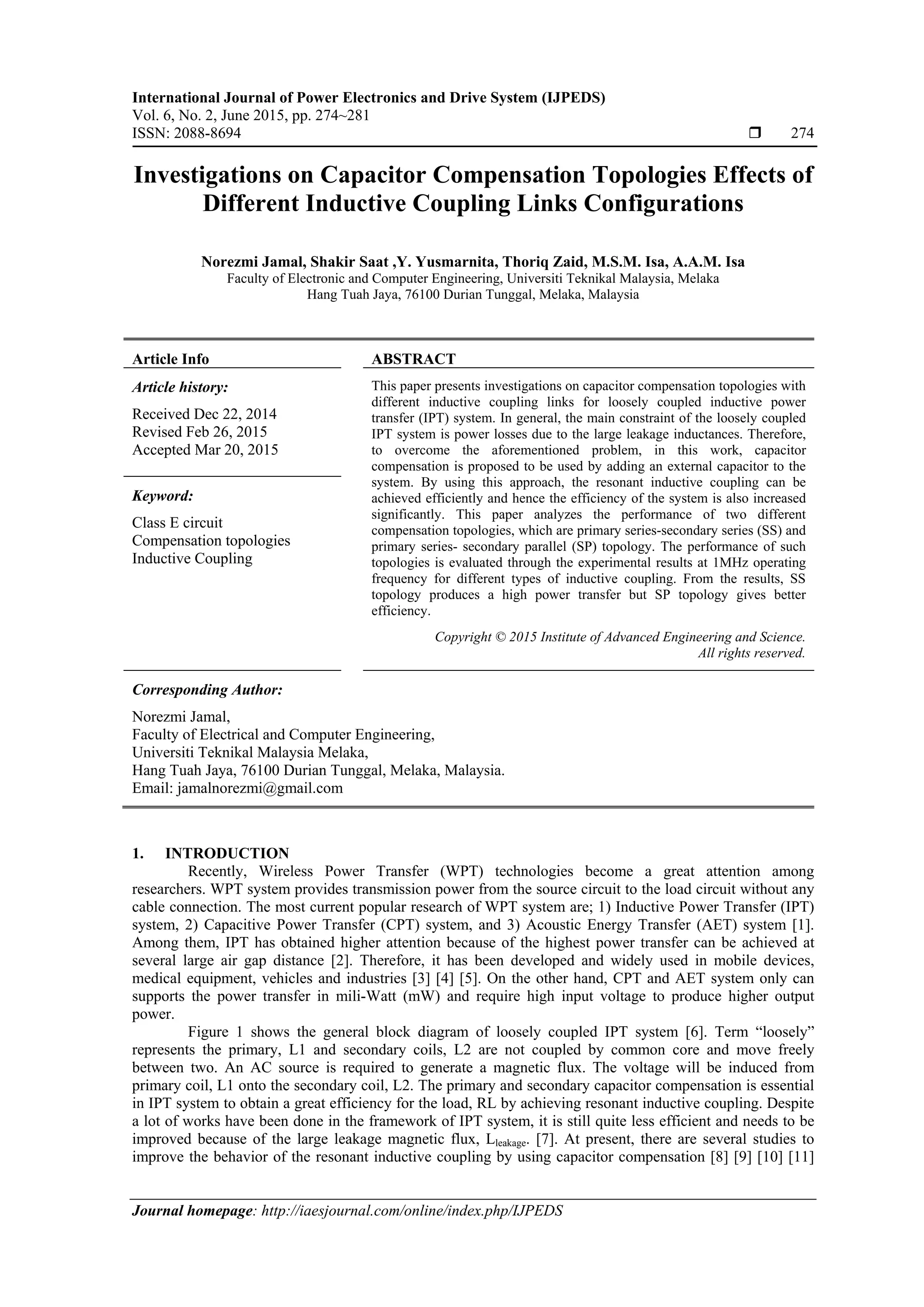 Investigations on Capacitor Compensation Topologies Effects of Different Inductive Coupling ...
