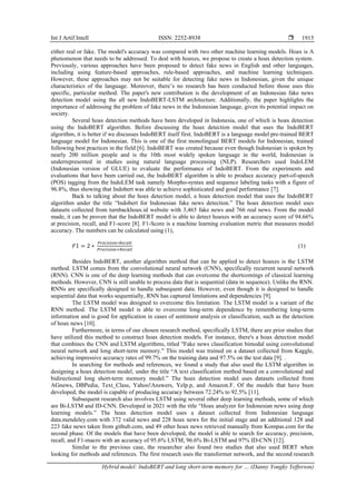 Hybrid model: IndoBERT and long short-term memory for detecting Indonesian hoax news | PDF