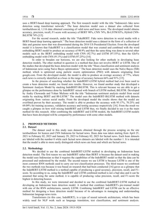 Hybrid model: IndoBERT and long short-term memory for detecting Indonesian hoax news | PDF