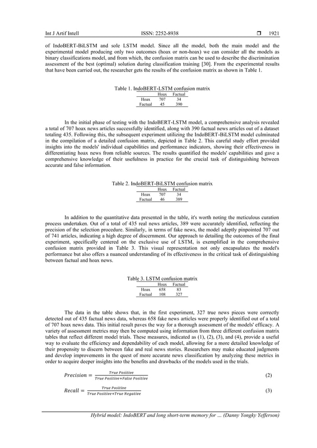Hybrid model: IndoBERT and long short-term memory for detecting ...