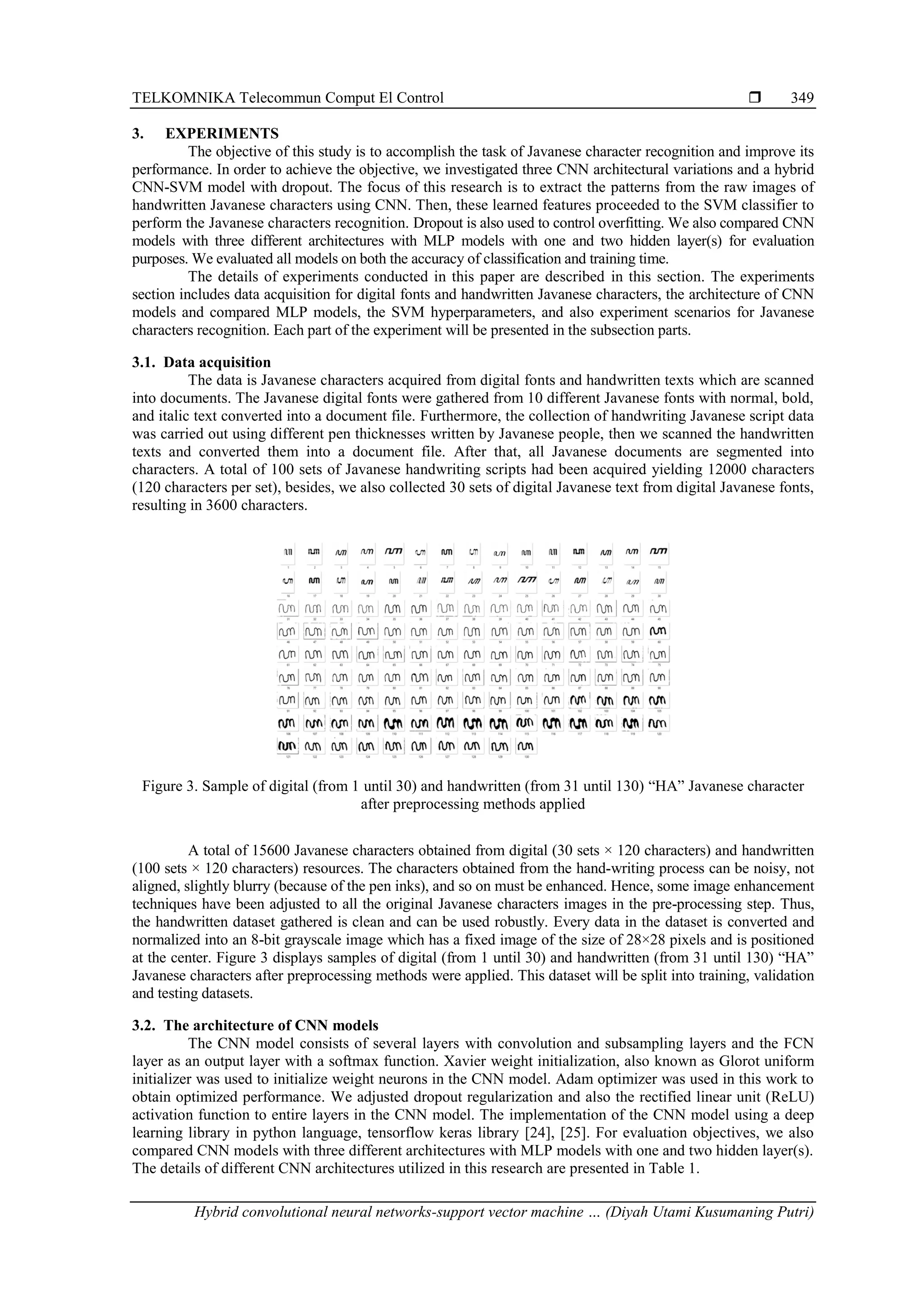 Hybrid convolutional neural networks-support vector machine classifier with dropout for Javanese ...