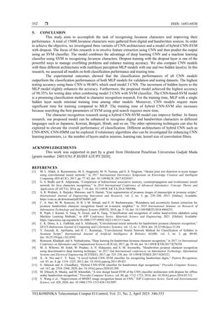 Hybrid convolutional neural networks-support vector machine classifier with dropout for Javanese ...