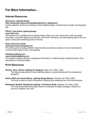 Interior Lighting Guide - Interior Lighting Bringing Rooms To Life | PDF