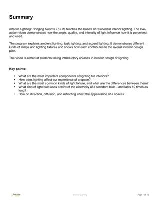 Interior Lighting Guide - Interior Lighting Bringing Rooms To Life | PDF