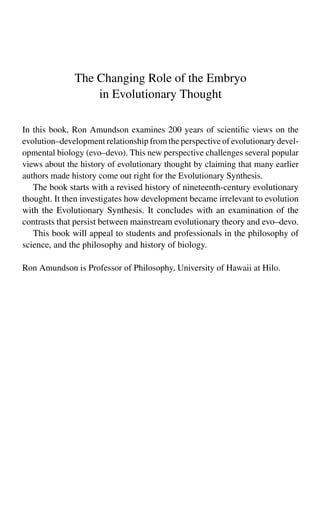 The Changing Role Of The Embryo In Evolutionary Thought Roots Of ...