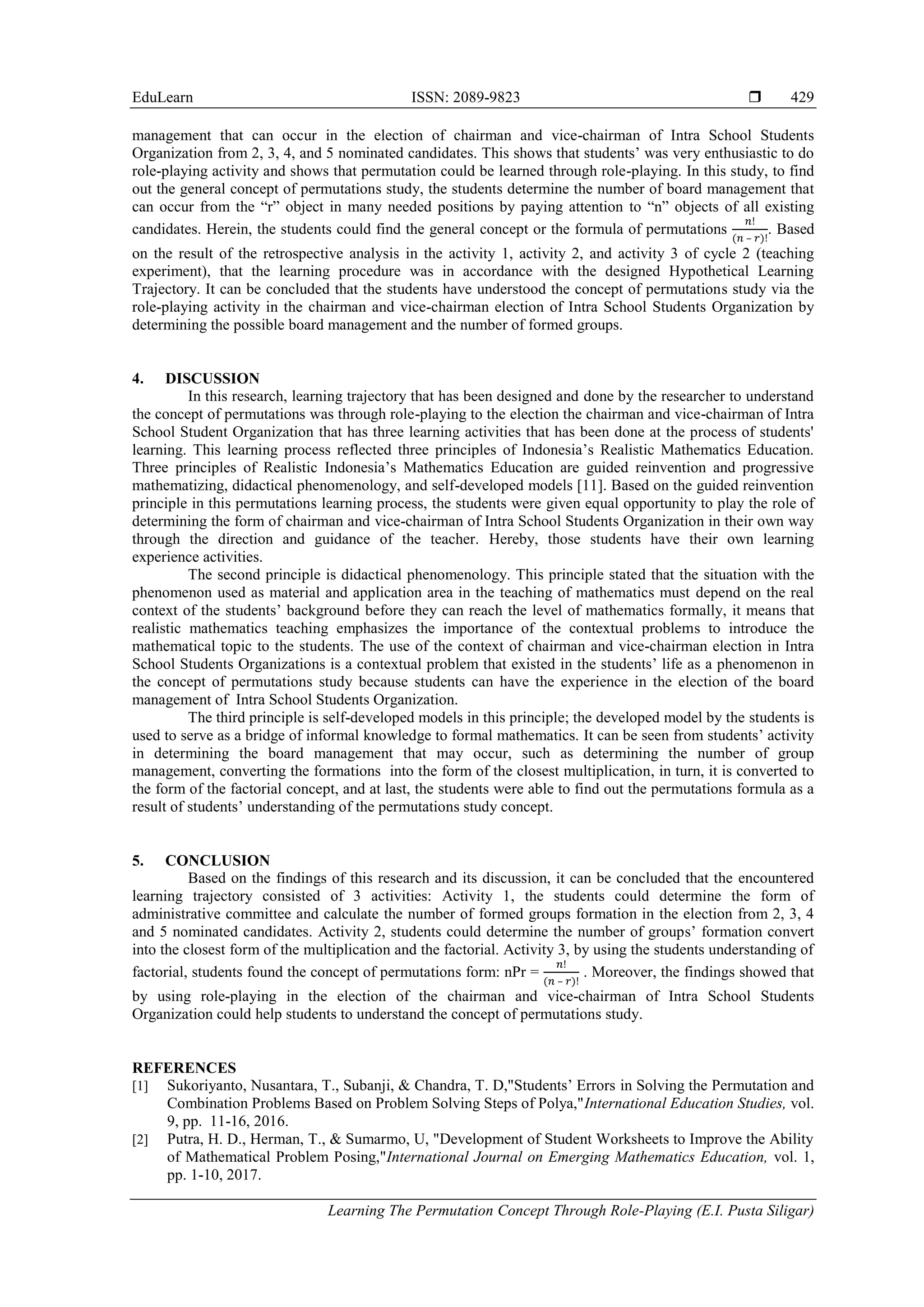 Learning The Permutation Concept Through Role-Playing | PDF