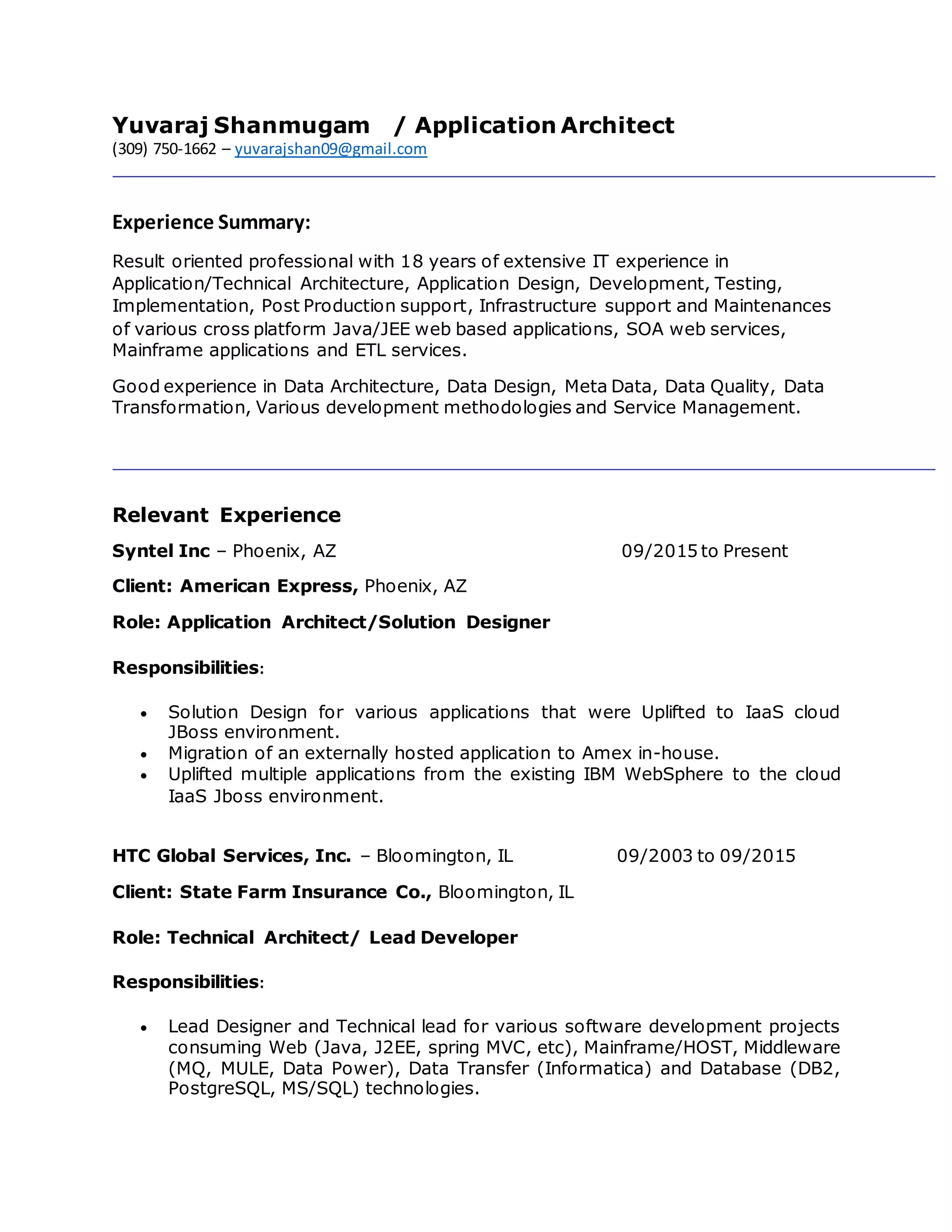 Yuvaraj Shanmugam - Application Architect | DOCX | Databases | Computer Software and Applications