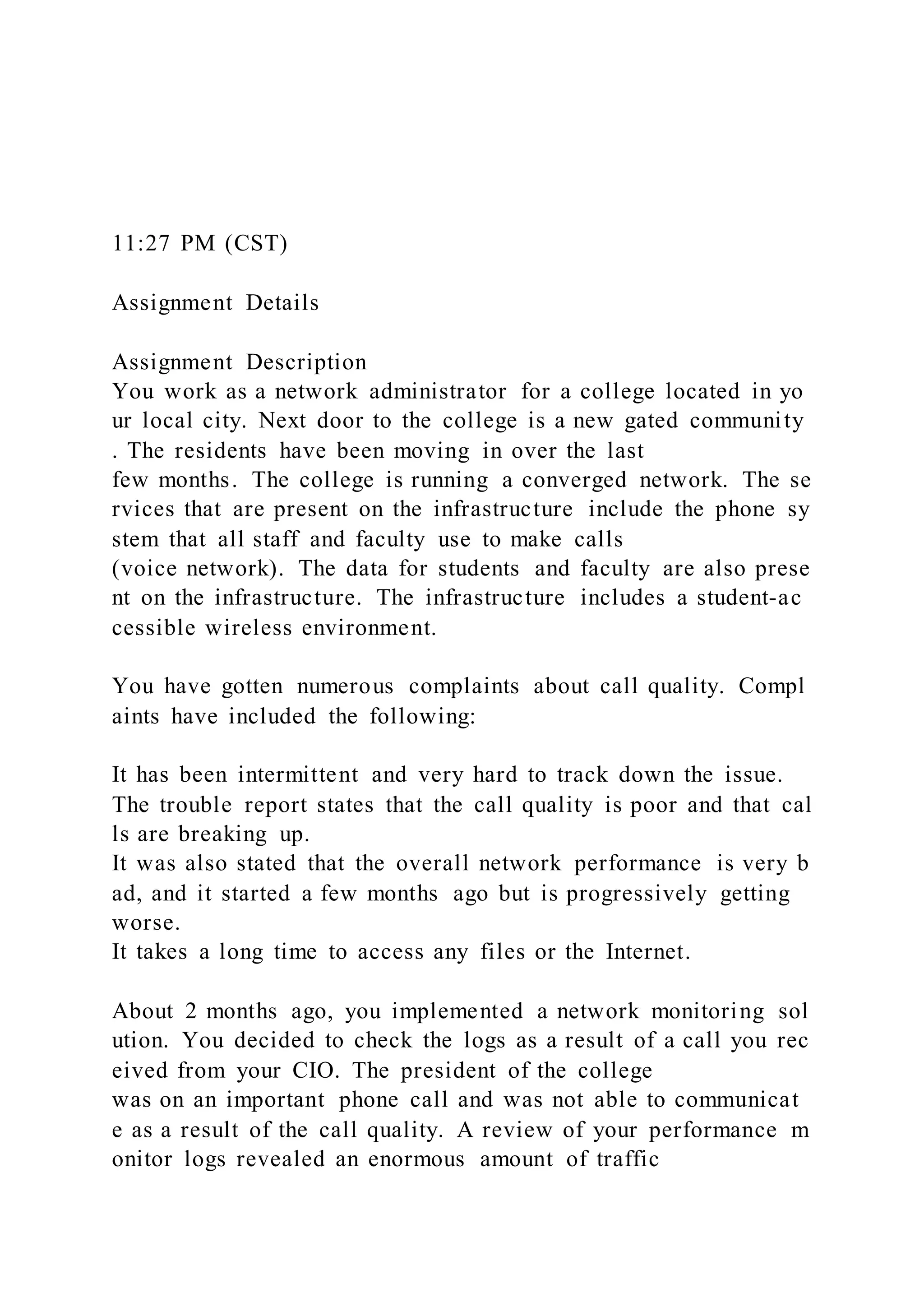 1127 pm (cst)assignment details assignment description | DOCX | Computer Networking | Computing