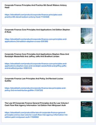 Corporate Finance Principles Practice 4th Edition 4th Edition Denzil ...