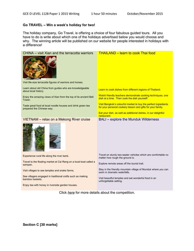 GCE O LEVEL EXAMINATIONS 2015 1128 Paper 1 Writing | PDF