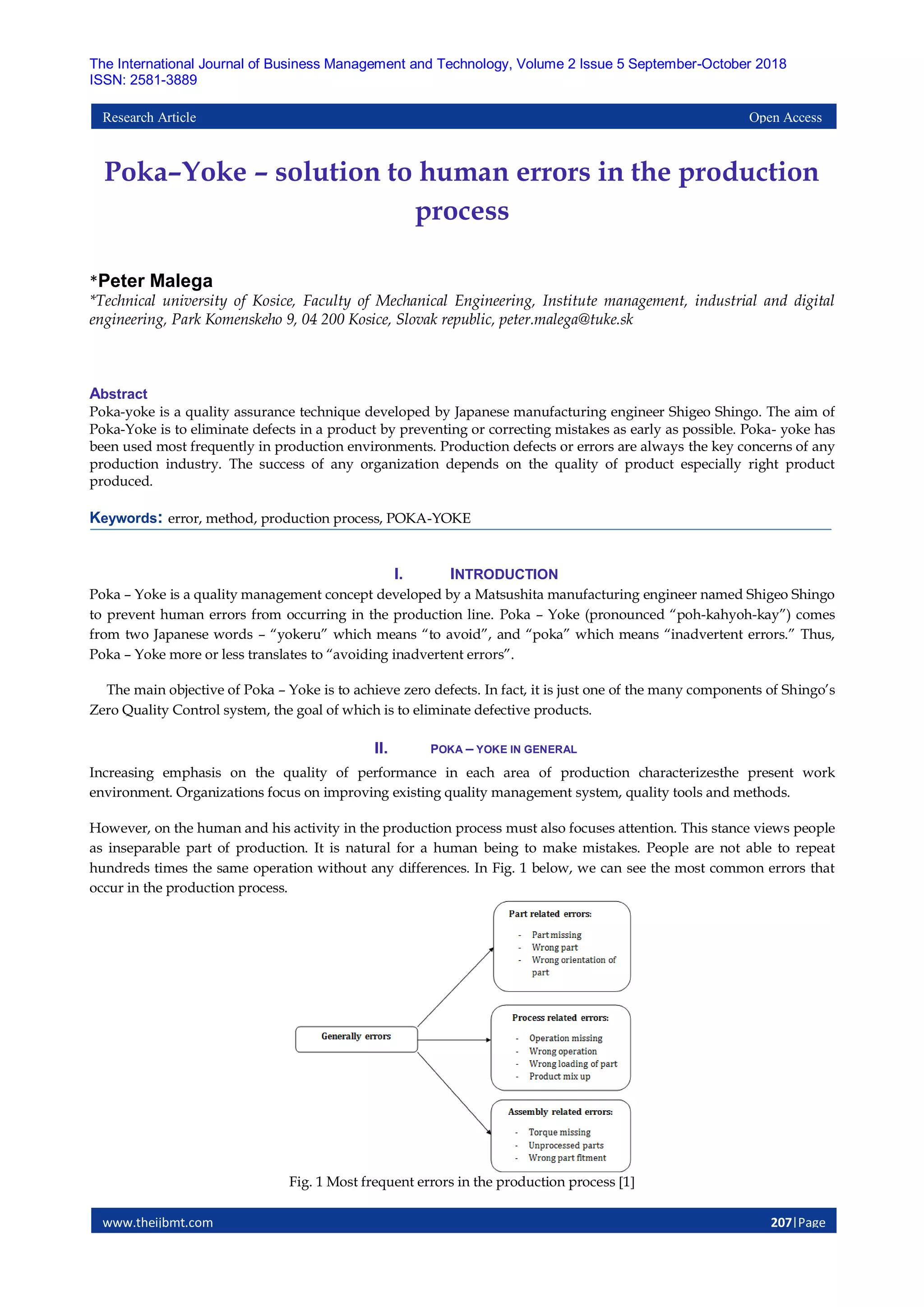 Poka–Yoke – solution to human errors in the production process | PDF
