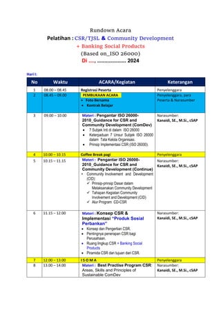 Rundown Acara TRAINING "CSR/TJSL & Community Development (ISO 26000 ...