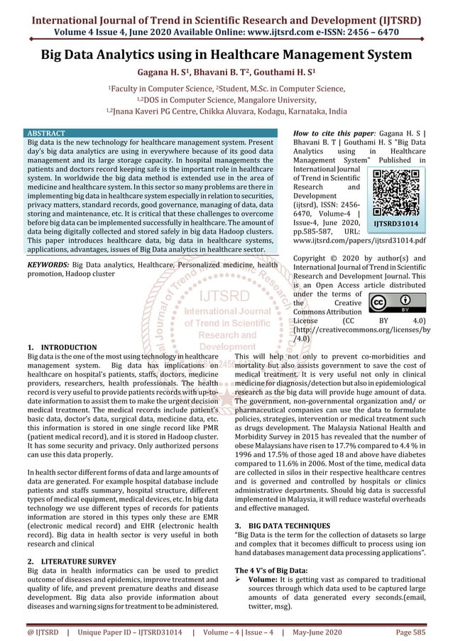 Big Data Analytics using in Healthcare Management System | PDF | Databases | Computer Software ...