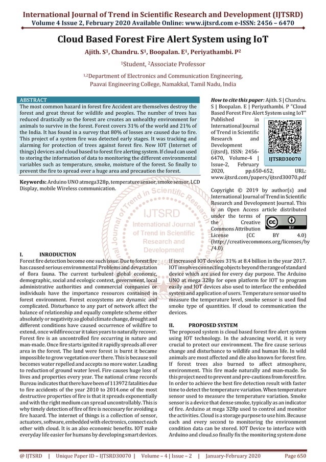 Cloud Based Forest Fire Alert System using IoT | PDF | Internet | Computing
