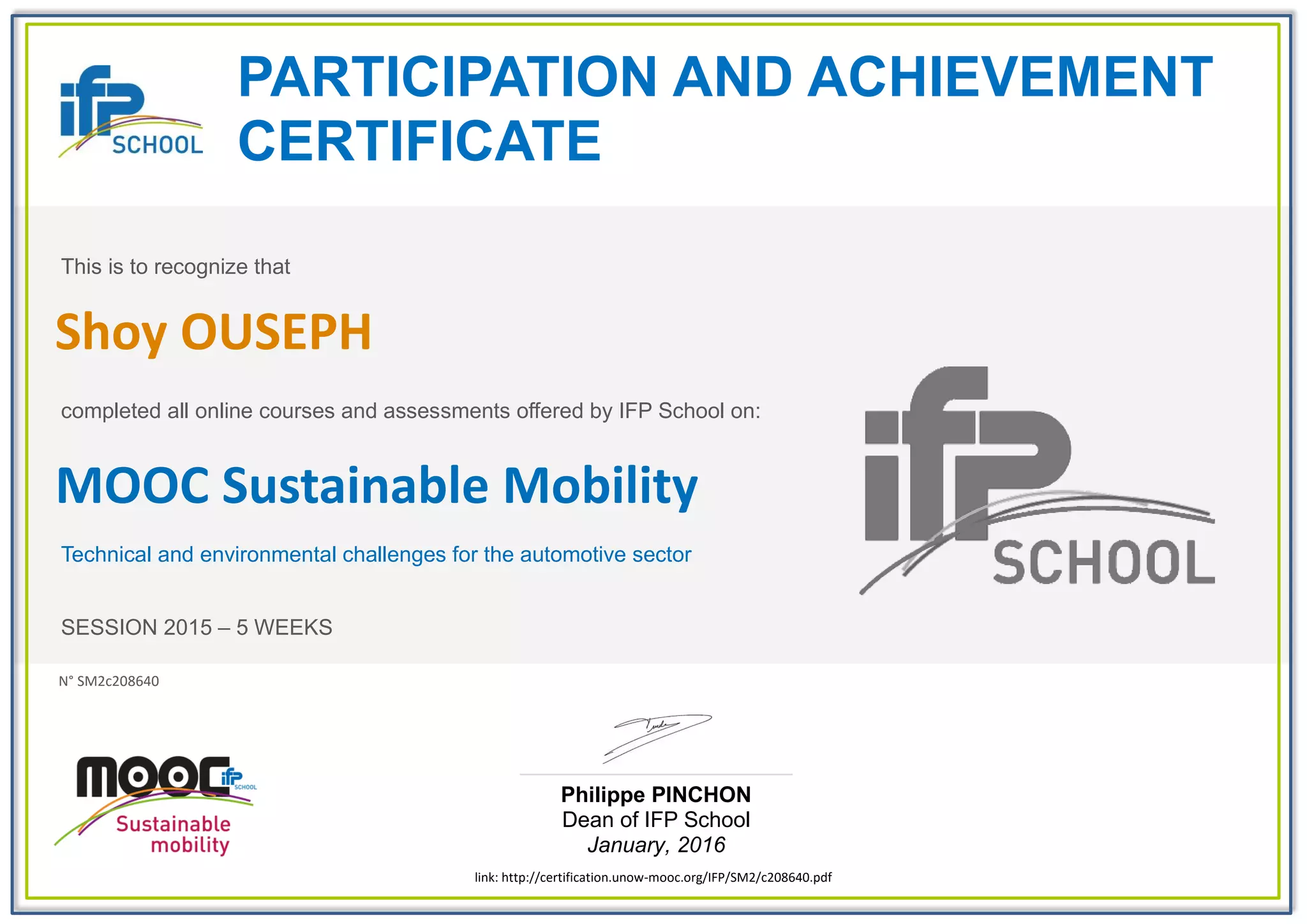 Certificate Sustainable Mobility MOOC - 2 | PDF | Education