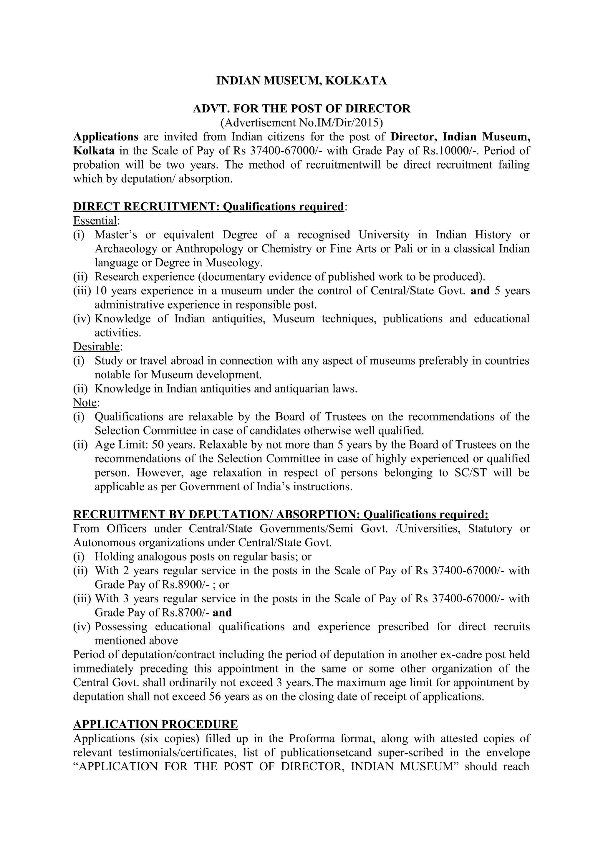 Advt for Director | DOC